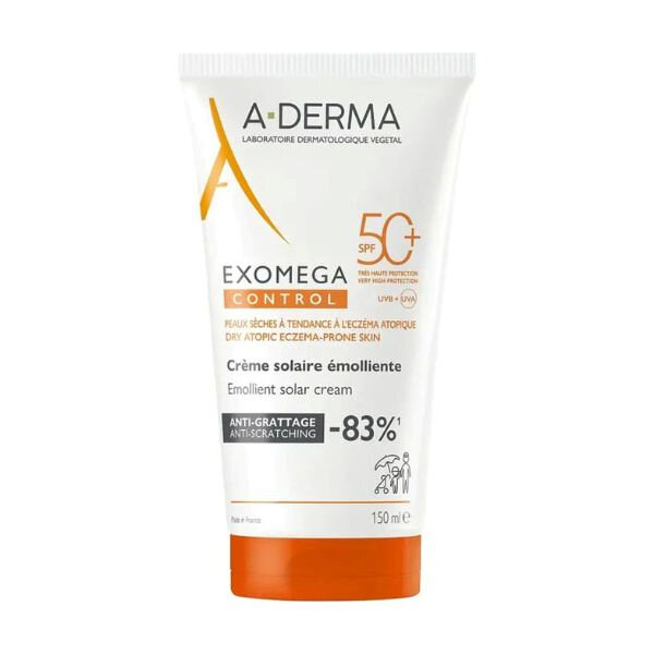 A-Derma EXOMEGA CONTROL/ А-дерма Экзомега Смягчающий солнцезащитный крем-эмолент для лица и тела SPF50+, 150 мл