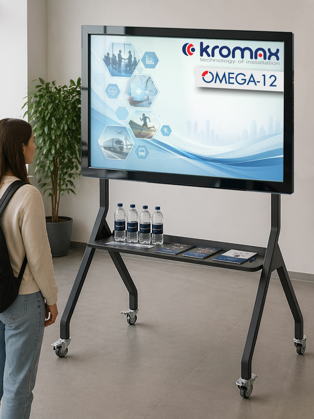Стойка для телевизора с полкой, мобильная, 32-120", 80 кг - KROMAX OMEGA-12