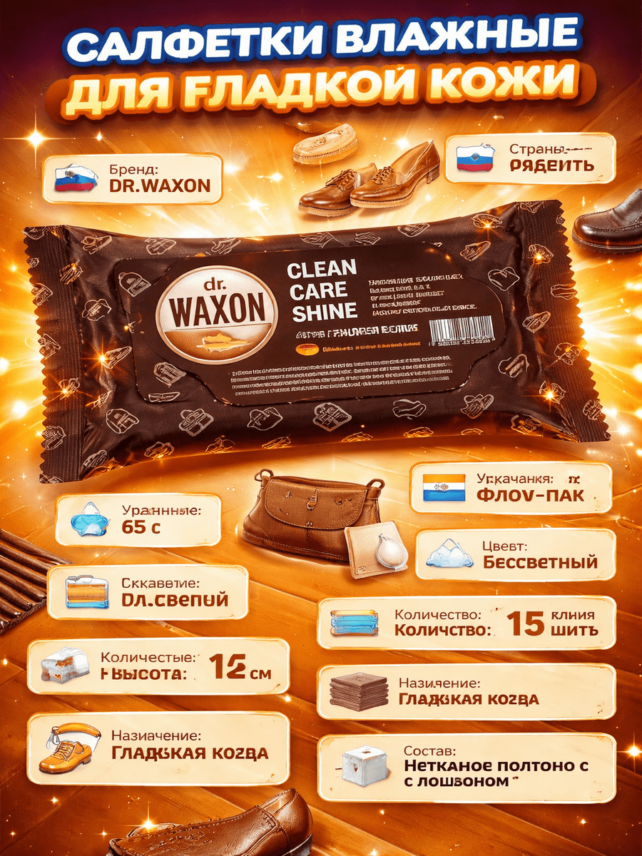 Салфетки влажные Dr.Waxon для гладкой кожи 15шт, 65г