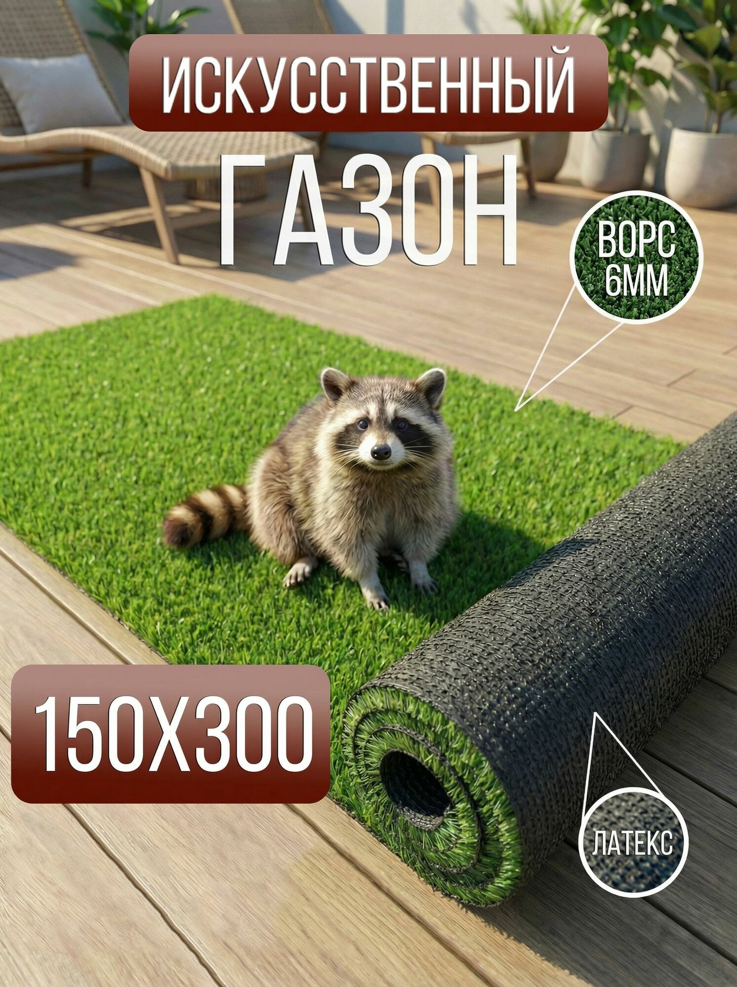 Moon Carpet Искусственный газон трава 150х300 cм покрытие для дома, дачи, сада, улицы настил