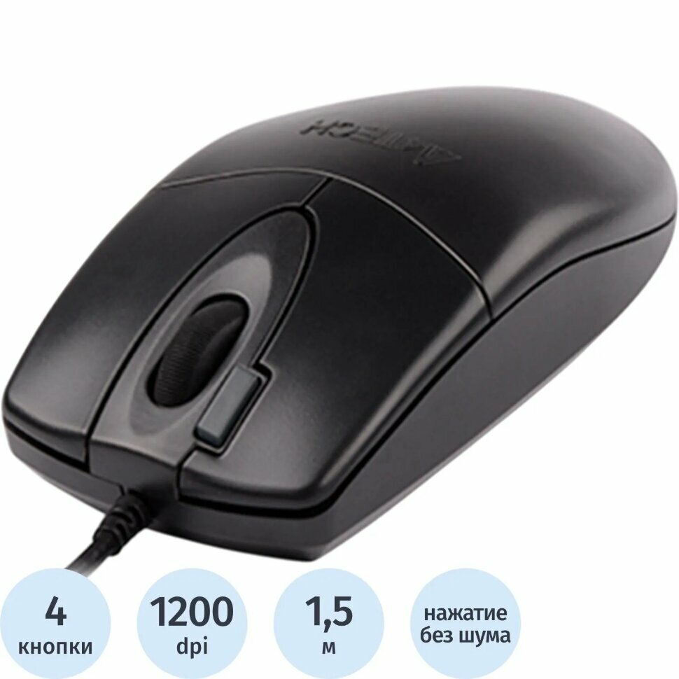 Мышь компьютерная A4Tech OP-620DS черный (1200dpi) silent USB (4but), 1895406