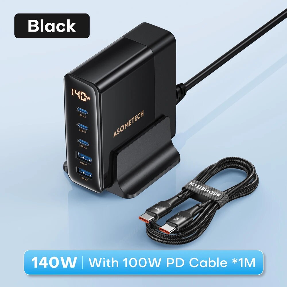 ASOMETECH 140W USB-C зарядное устройство с кабелем EU Plug