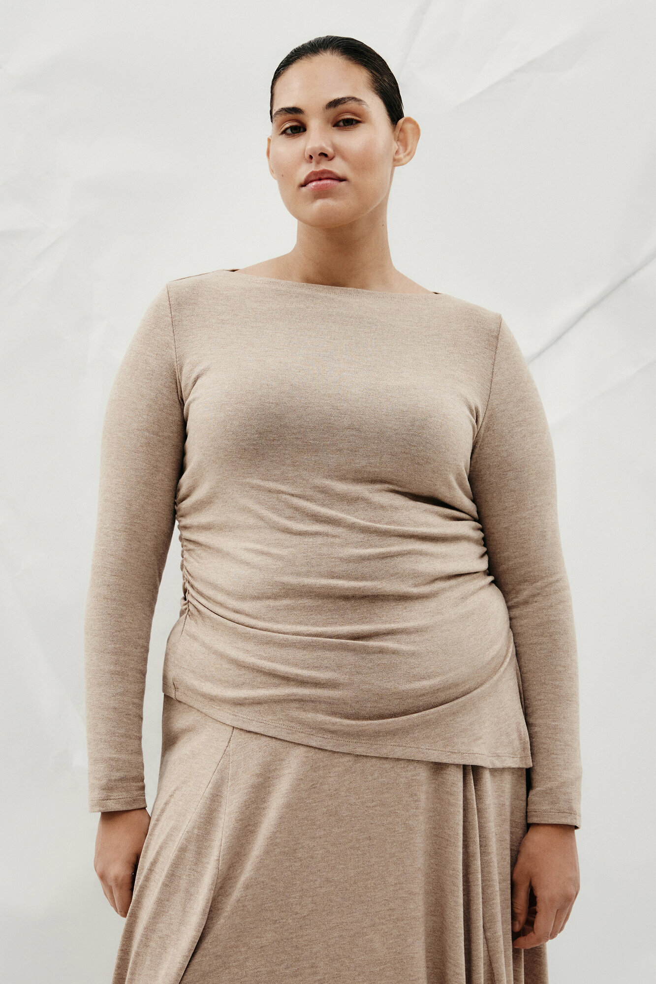 Лонгслив Befree Plus size, размер 3XL, , серо-бежевый — фото 1