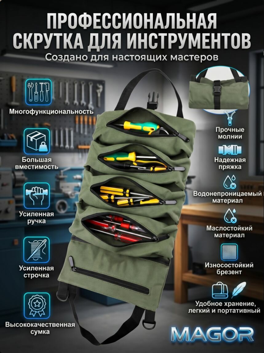 Сумка для инструментов складная, органайзер рулонный для инструмента, многофункциональный чехол с карманами, кейс для ремонта