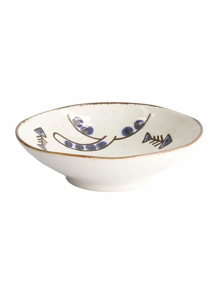 Салатник фарфоровый TOKYO DESIGN Kawaii Cat Neko Shallow, 17 см, белый/синий