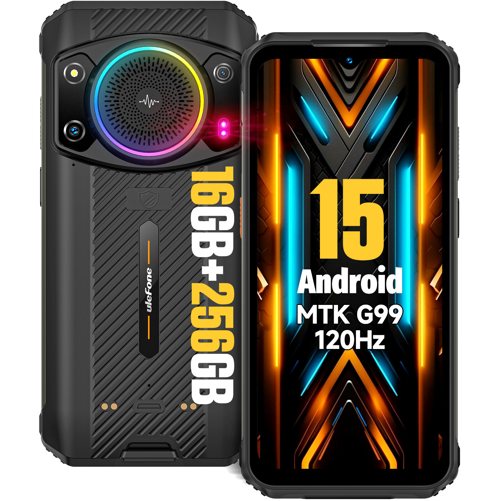 ULEFONE Смартфон Armor 21 Андроид 15 Защищенный Cмартфон c Динамик Infinite Halo 122 дБ, аккумулятор емкостью 9600 мАч и система ночного видения 24 МП Global 8/256 ГБ, Nano-SIM, черный