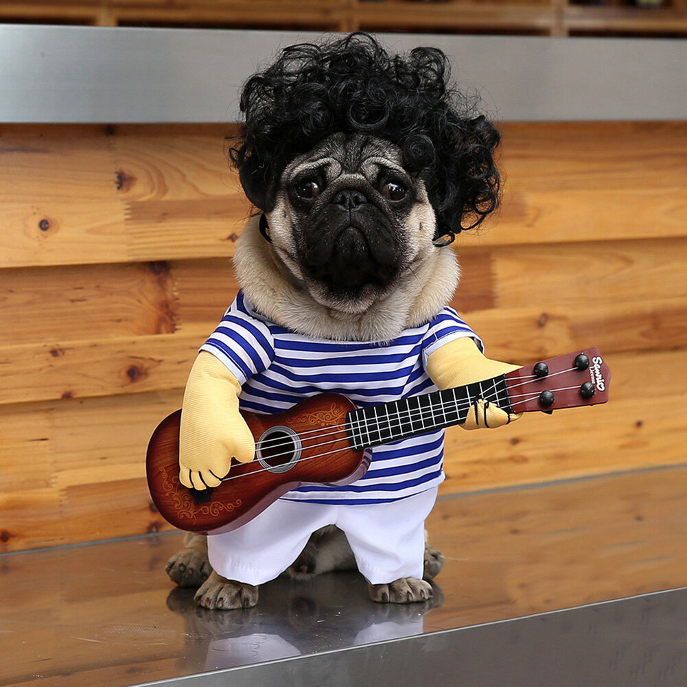 Одежда для собак гитарист Pet dog guitarist Clothes костюм гитара Bago guitar cosplay wild-curl up hair Asian Size M L XL Обхват груди 35-45cm 45-52cm 52-60cm Вес собаки до 10 pounds 15 pounds 20 pounds Вес одежды 132g 139g 147g