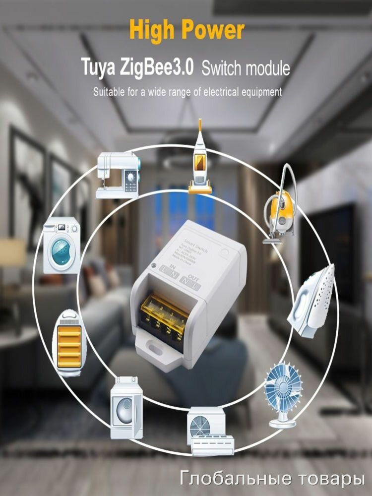 Умный релейный модуль Tuya ZigBee 3.0, 30A 6600W, переключатель для бытовой техники, WL-SW01