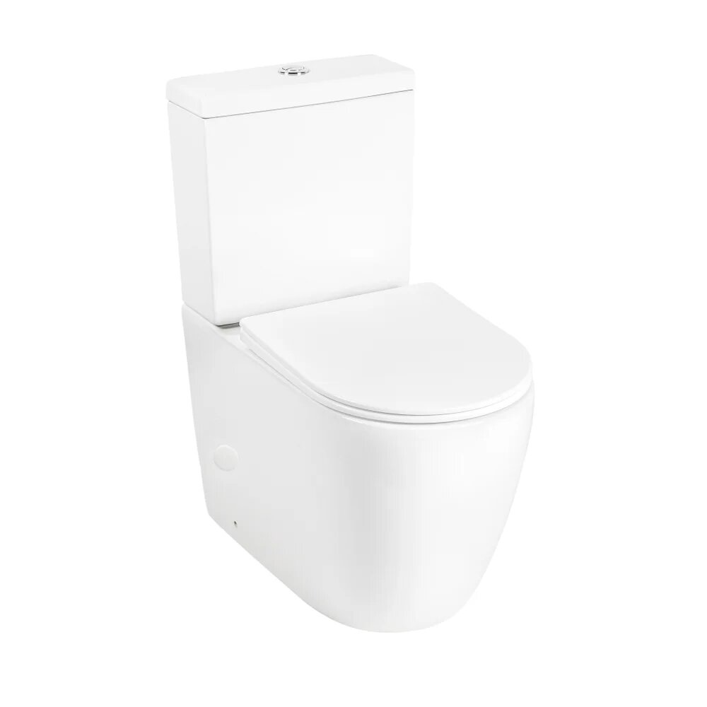 Унитаз-компакт напольный Royce Pro RCT-130516WH с микролифтом, безободковый, фарфоровый, белый, глянцевый, овальный, с нижним подводом, сиденье для унитаза в комплекте