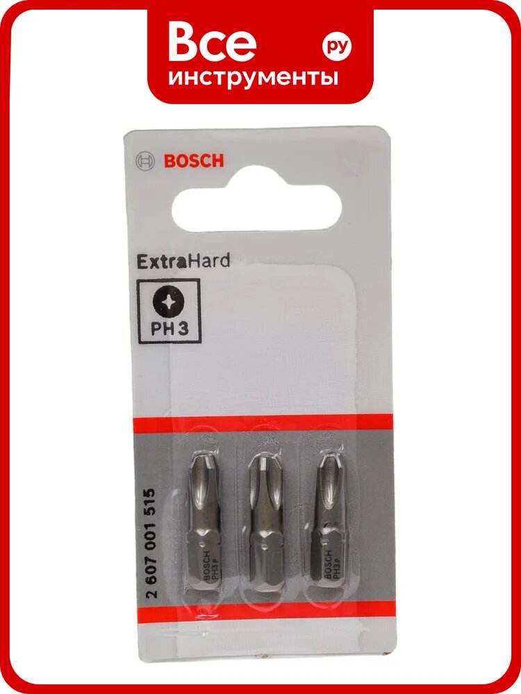 Бита Ph3 3 шт. (25 мм; Extra Hart, хвостовик шестигранный 1/4") Bosch 2607001515