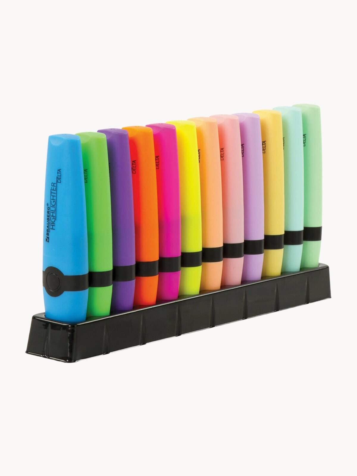 Маркер-текстовыделитель (для выделения текста) Brauberg "Delta", набор из 12 штук, ассорти цветов, линия 1-5 мм, 151737