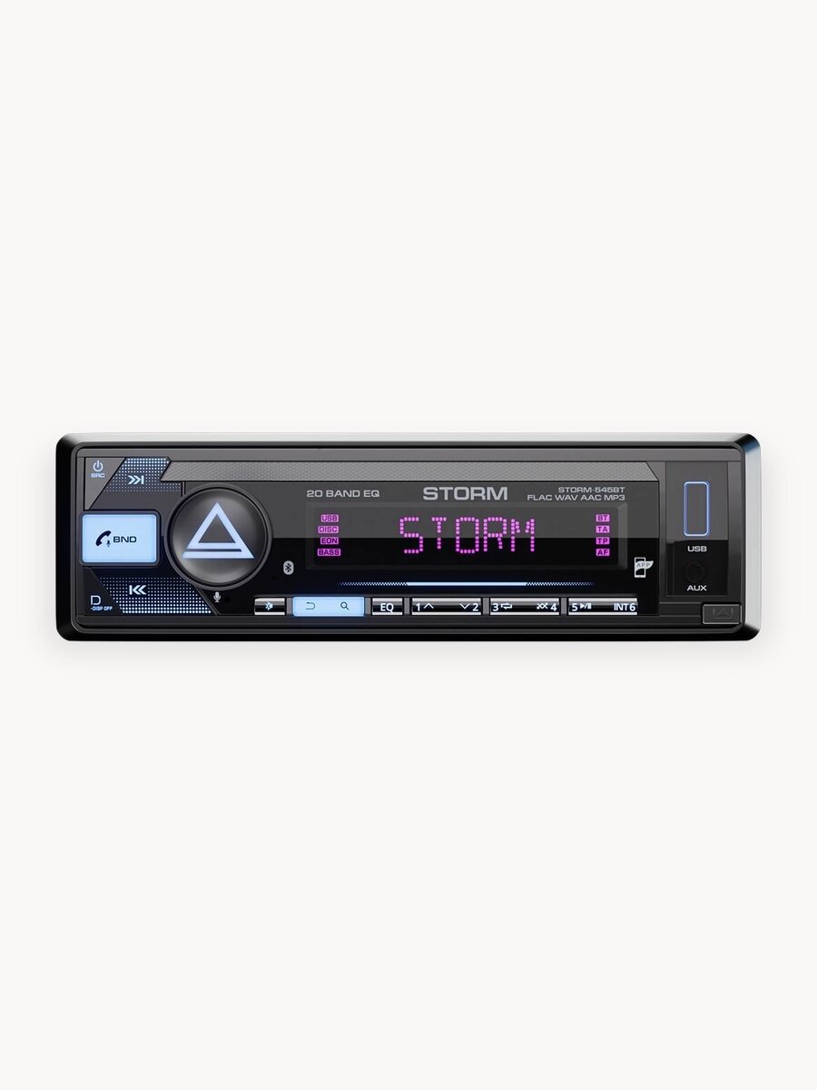 Магнитола автомобильная AurA "STORM-545BT", 4 канала, 4.0, USB, Bluetooth, RGB-подсветка