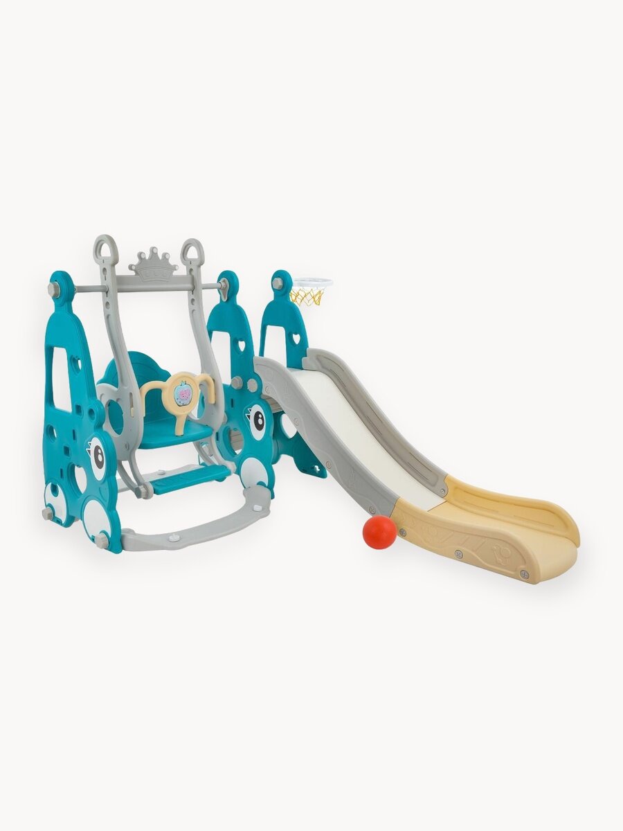 Горка детская с качелями Pituso Няшка , игровой комплекс 3 в 1 с баскетбольным кольцом, цвет зеленый