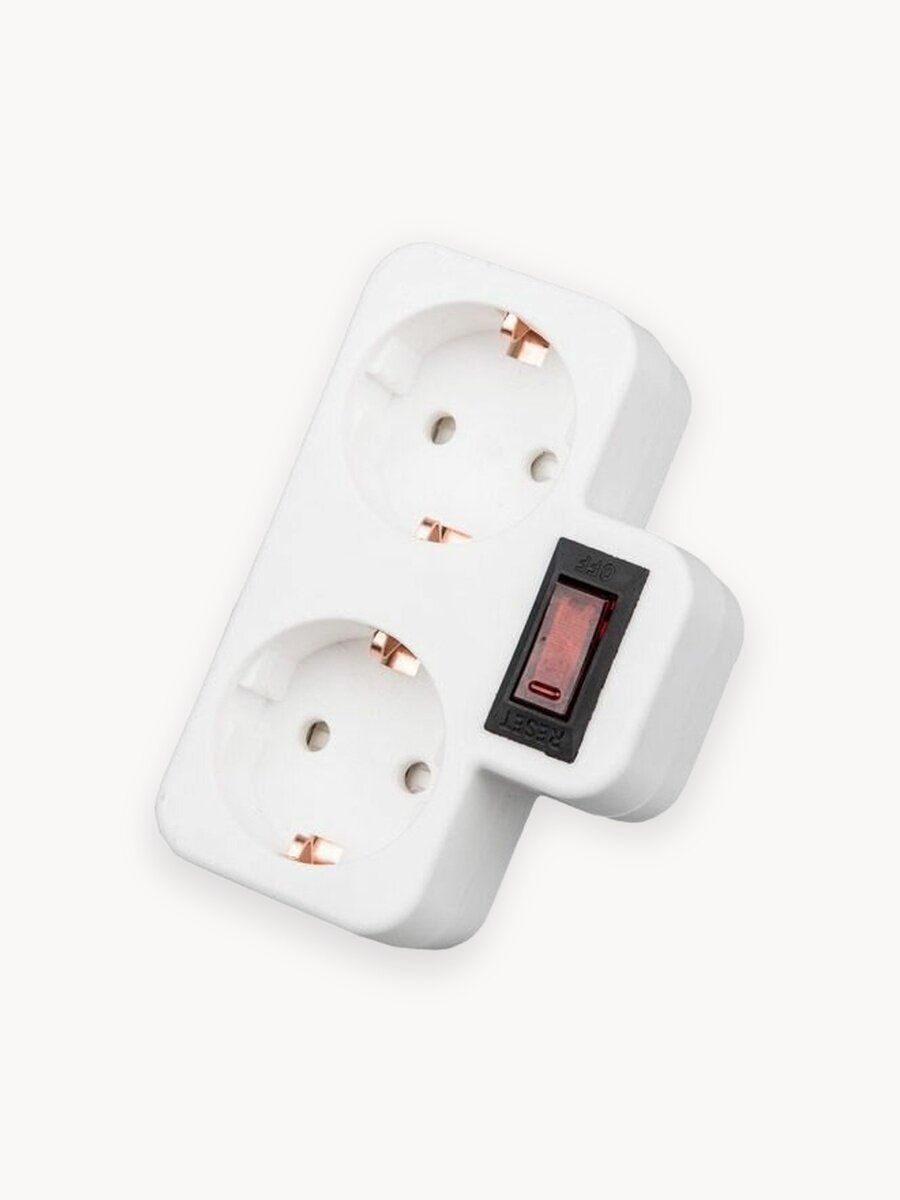 Разветвитель -двойник Uniel с заземлением с выключателем UL-00011243 S-GES2-16PB WHITE