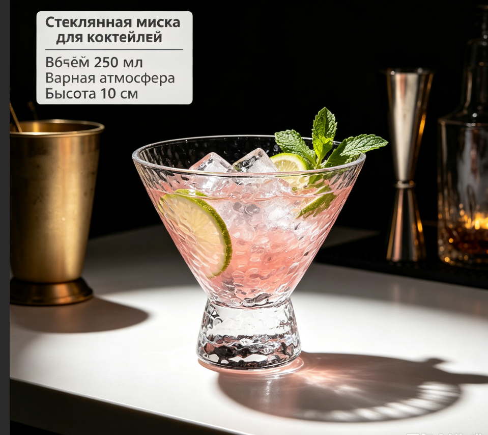 Рельефный стеклянный стакан конусообразной формы 250 мл, стакан для мороженого, кофе и горячих напитков