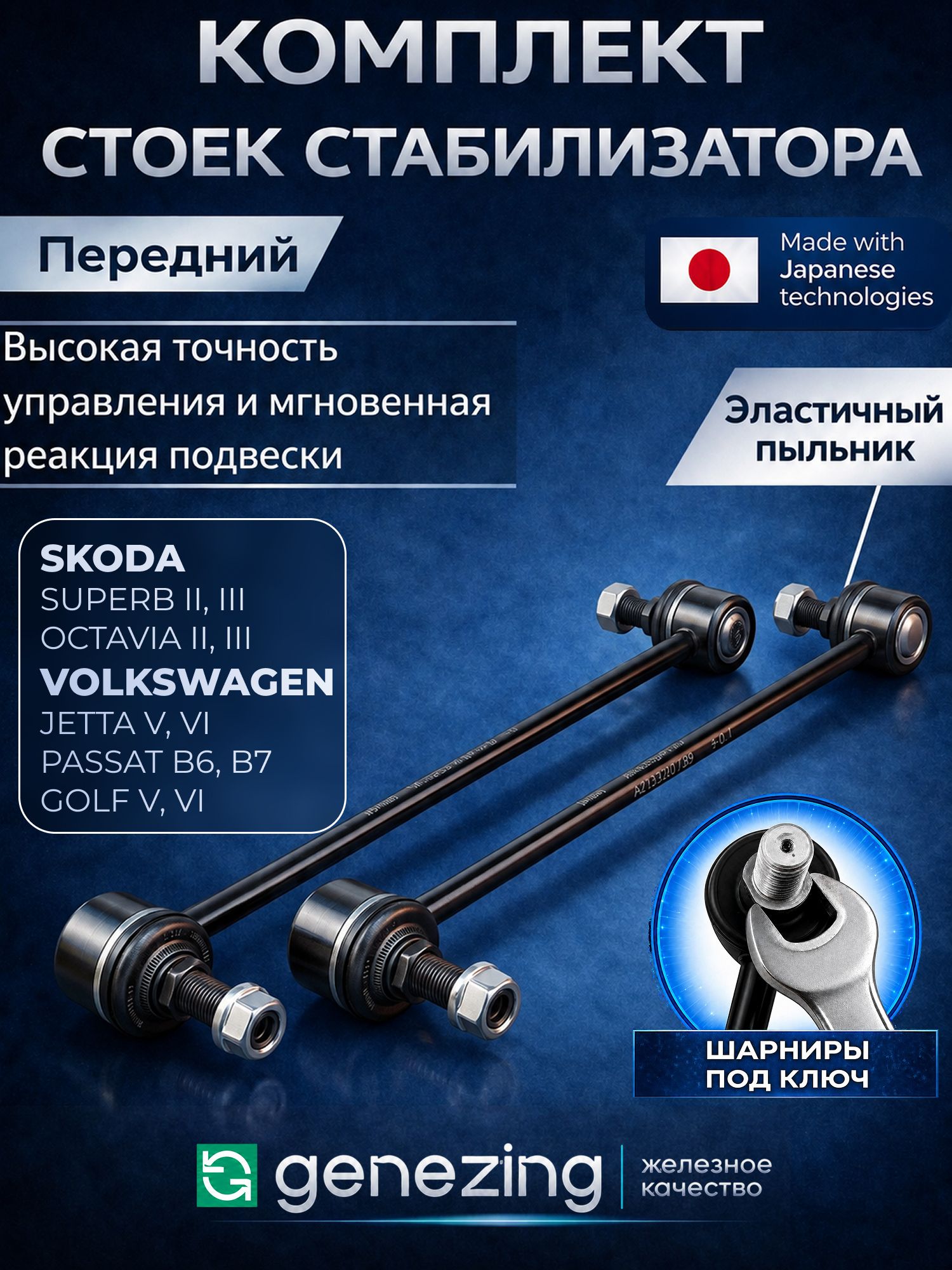 Стойки стабилизатора передние Шкода Суперб 2, Skoda Superb 2, Шкода Октавия, Skoda Octavia, Фольксваген Джета 6, Volkswagen Jetta 6, Фольксваген Пассат Б6, Volkswagen Passat B6. ОЕМ 1K0411315D