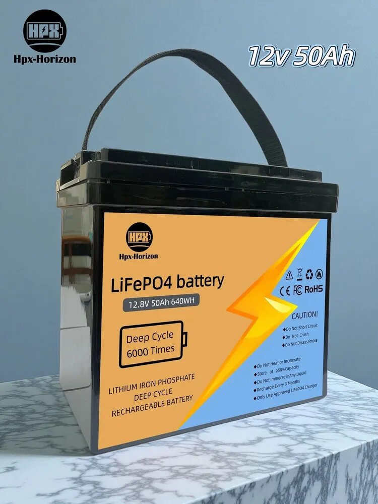 Аккумулятор 12V 50Ah Lifepo4 (фосфат железа лития), встроенный BMS, для электрических судов 12.8V, бытовой солнечной энергии, автомобильных стартеров