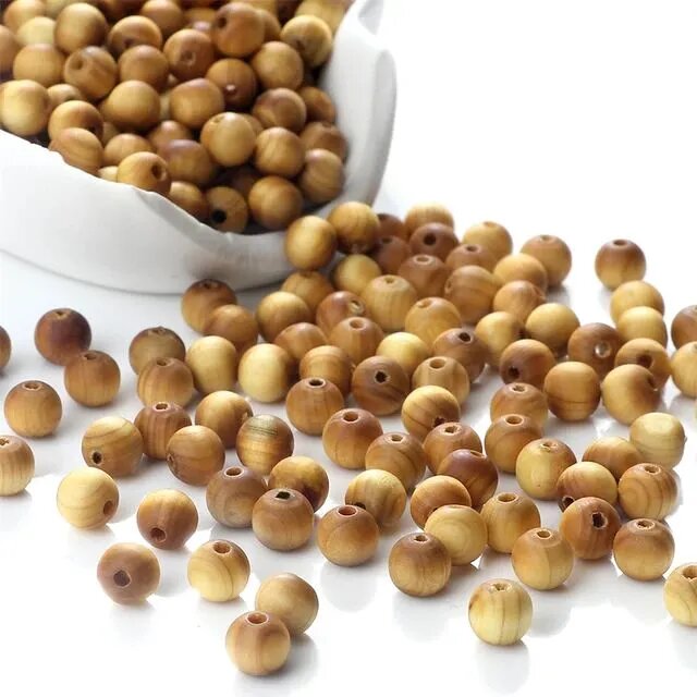 Бусины из кипарисового дерева, диаметр 6 мм (100 штук)