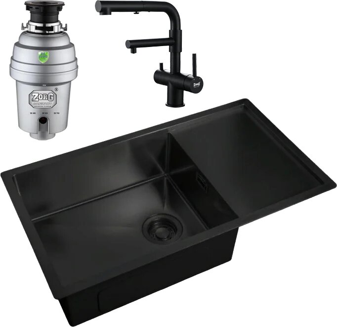 Комплект Мойка Zorg Light ZL R 780440 GRAFIT / Смеситель Sanitary SZR-3216 GRAFIT / Измельчитель Inox D ZR-75 D
