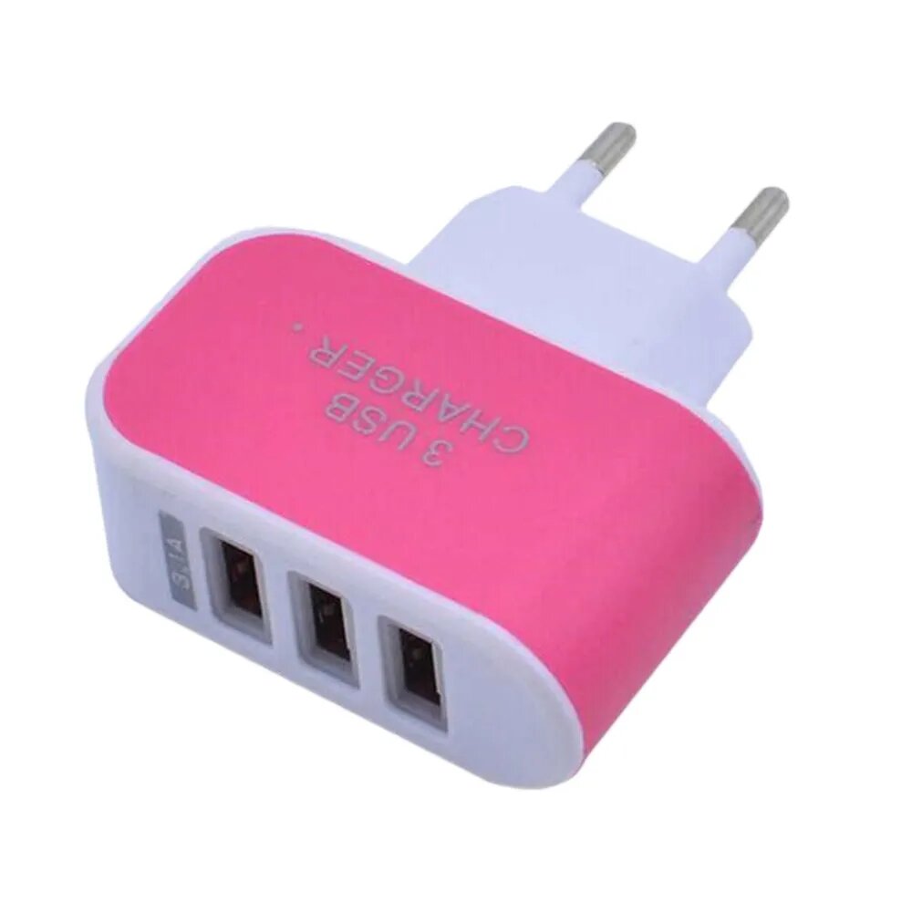 Зарядное устройство KEYSION USB, 3х порта, с LED-подсветкой, защита от перенапряжения 5V-1A Розовый