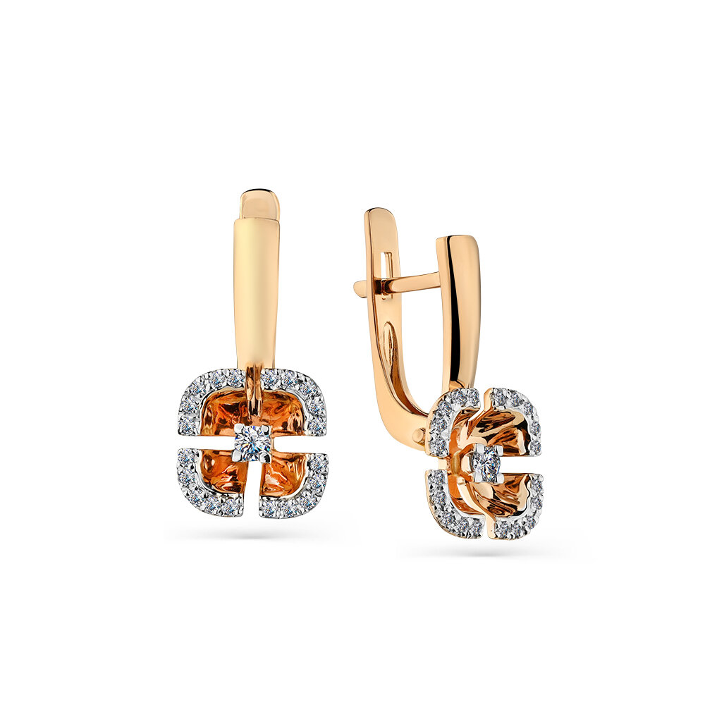 Серьги, красное золото, 585 проба, бриллиант