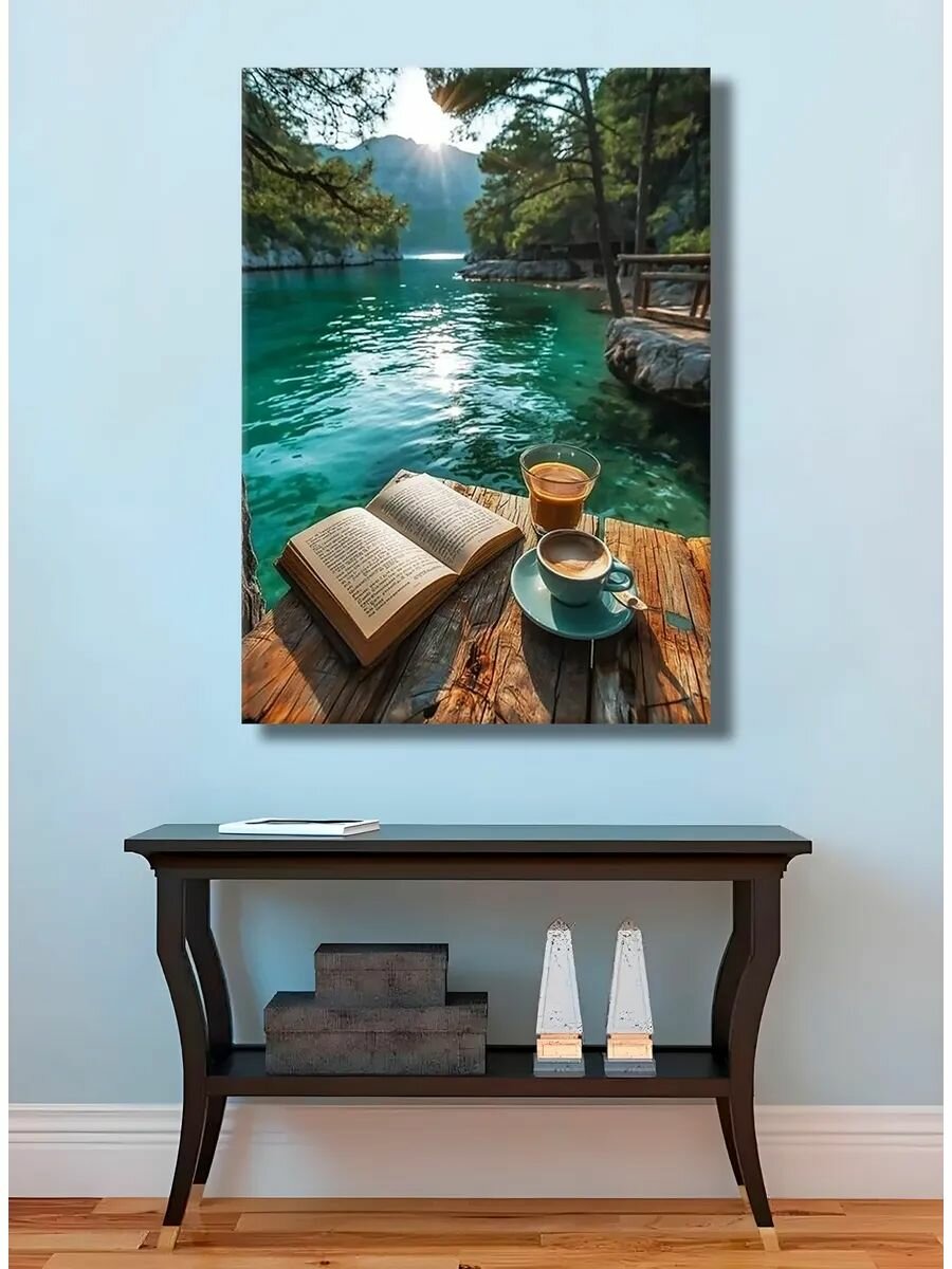 Картина "Спокойствие у озера", интерьерная 50х70см 1шт, на деревянном подрамнике