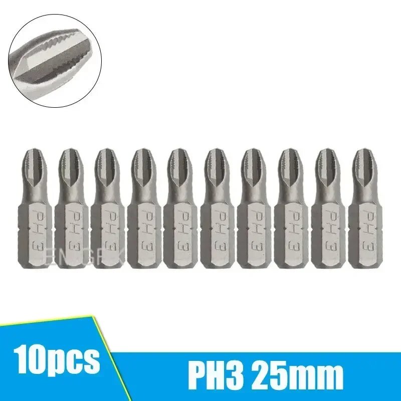 10 шт, 25 мм, набор шестигранных бит Phillips, мини-антискользящие отвертки с хвостовиком для PH3