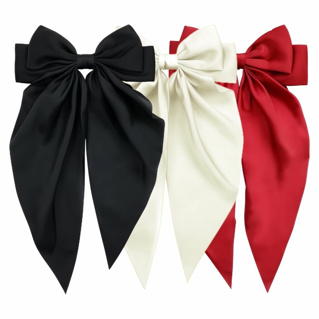 3 больших банта из серпантина - черный, бежевый и бордовый