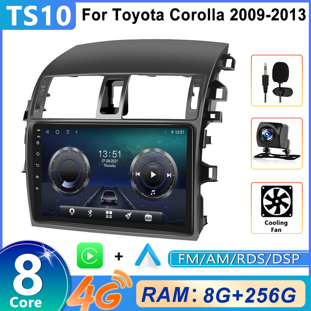 Магнитола Toyota Corolla 10 E140 E150 2006-2013 8/256GB, штатная магнитола, 8-ми ядерный процессор, QLED экран, DSP, 4G, Wi-Fi, 2 DIN
