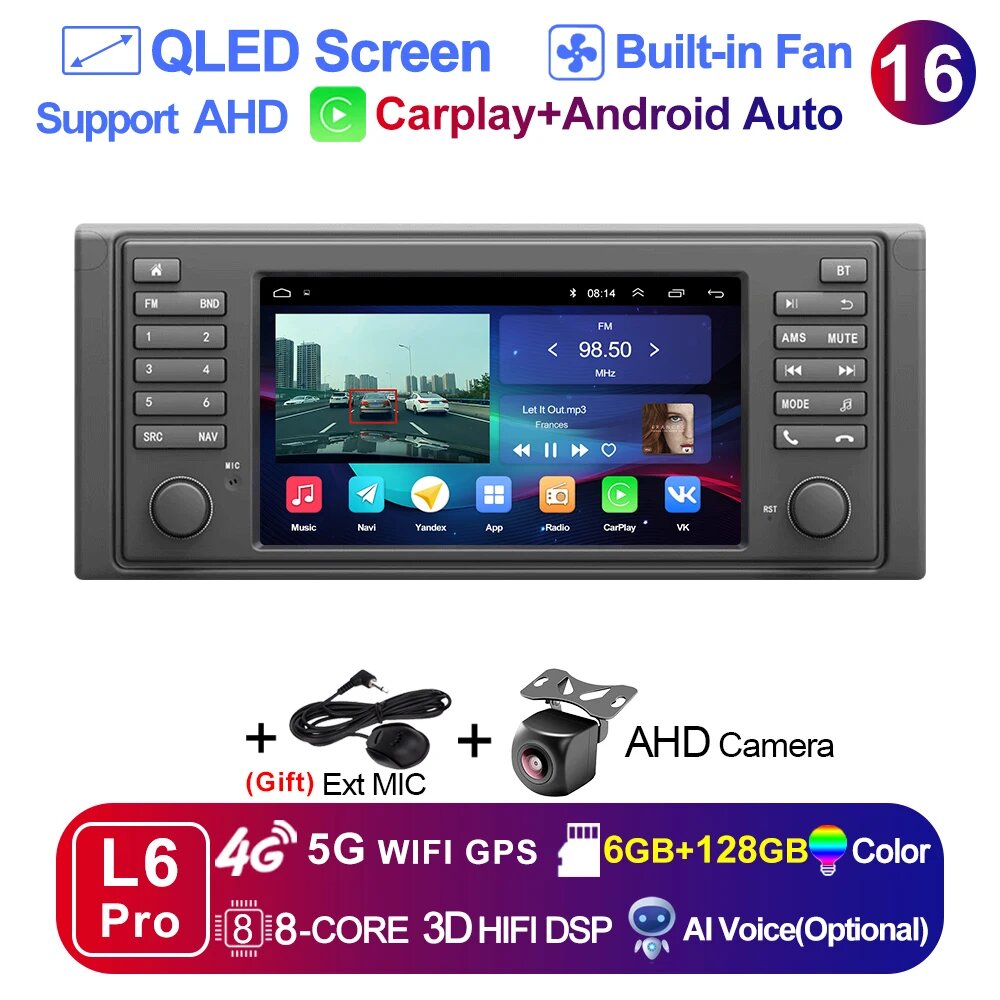 LEHX 2din Android 14 авто Carplay автомобильный радио мультимедийная стереосистема для BMW X5 E53 E39 E38 1996-2004 стерео авторадио gps 2 din