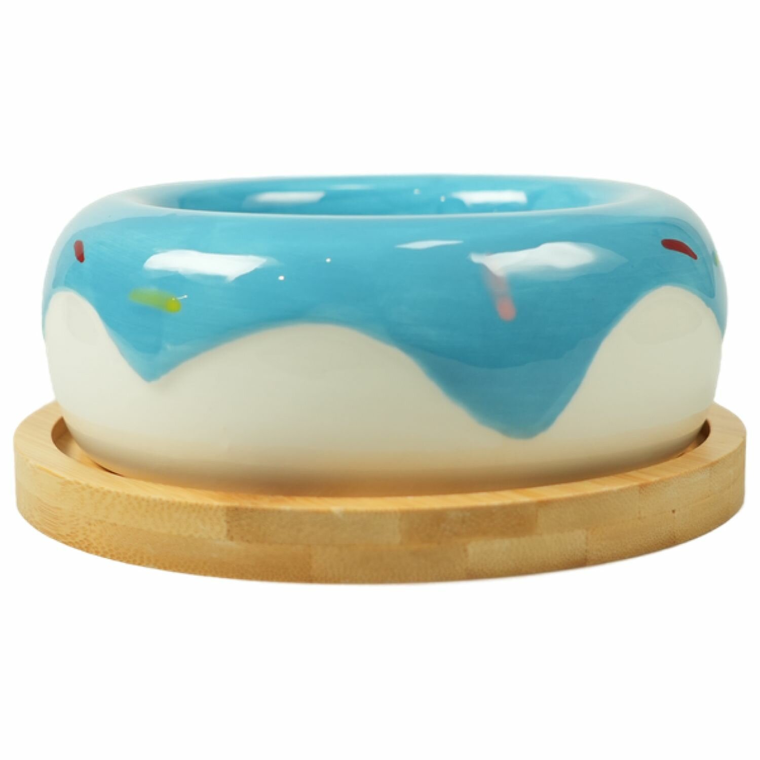Миска Mr.Kranch Bamboo Пончик керамическая голубая на бамбуковой подставке 250 мл VLT-MKR543721