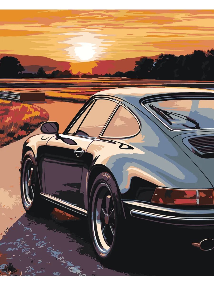 Картина по номерам Porsche 911 Машина Закат Порше