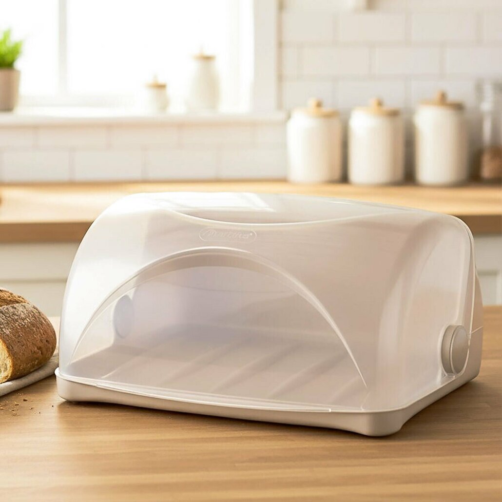Хлебница пластиковая "Грана" мокко с вентиляцией и прозрачной крышкой