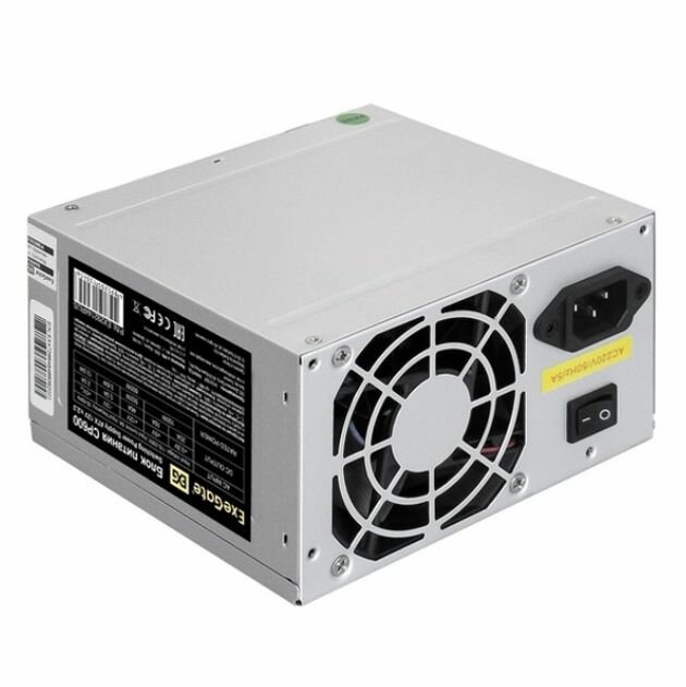 Блок питания EXEGATE CP600 (EX292144RUS) серебристый - 600Вт, ATX 20+4 пин, 4 pin + 4 pin CPU, 3 SATA, 1 x 6+2 pin PCI-E