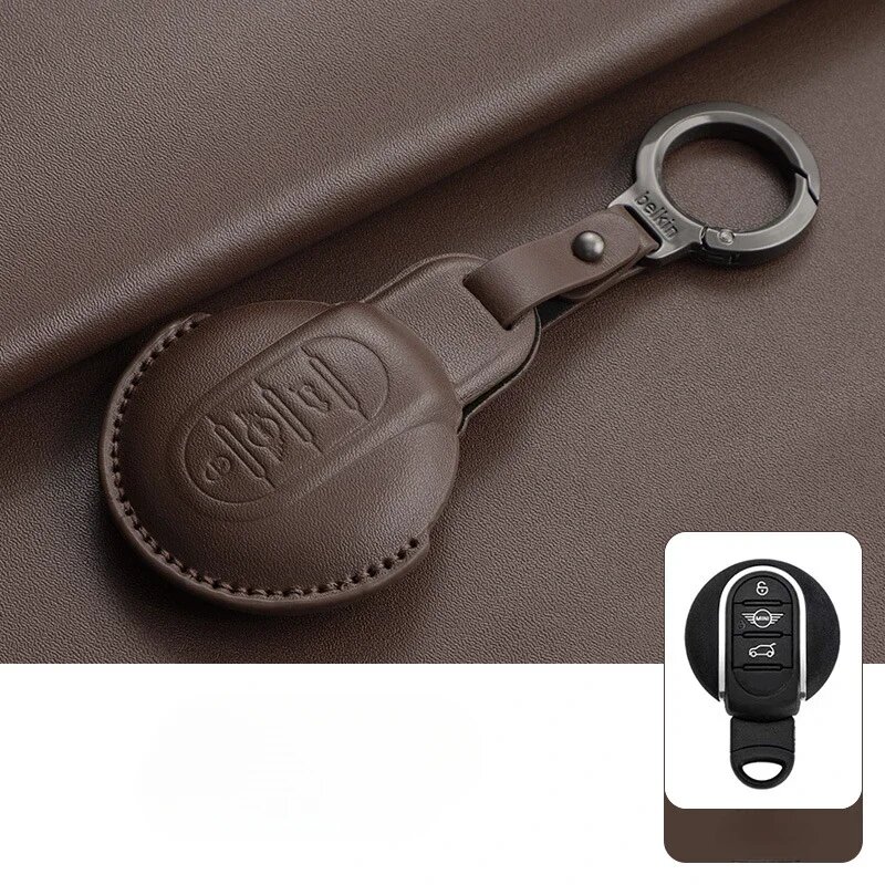 Кожаный чехол для ключа BMW MINI Cooper Brown с кольцом