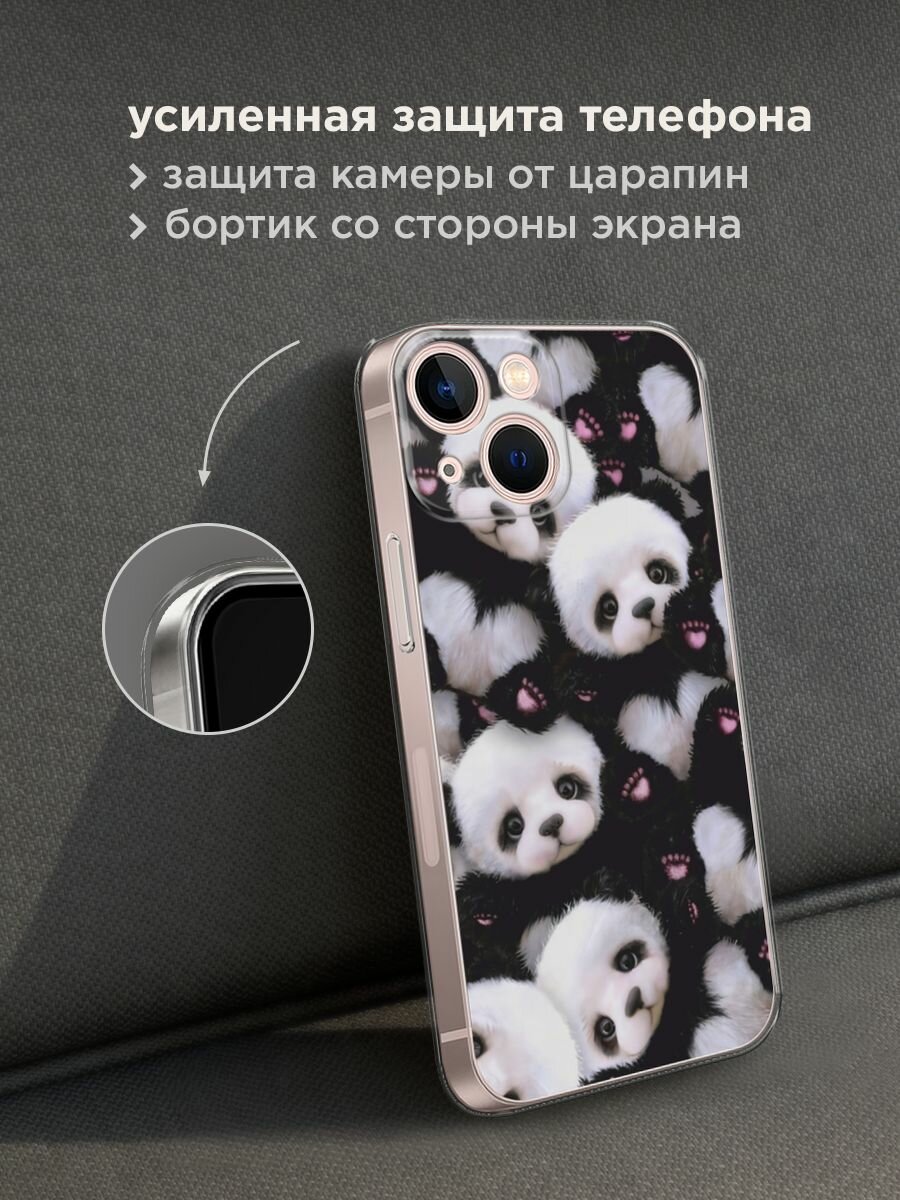 Чехол на Apple iPhone 13 mini / Айфон 13 мини с принтом "Море панд" — фото 1