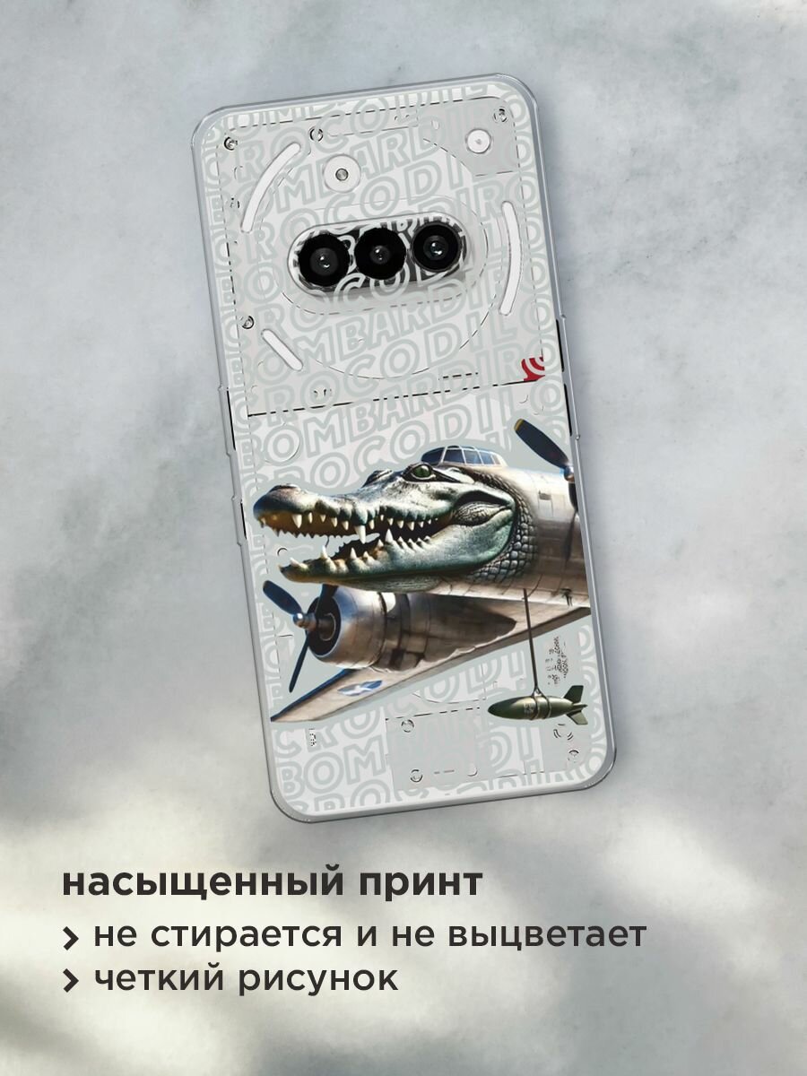 Чехол на Nothing Phone 3a / Нотинг Фон 3а с принтом "Бомбардиро крокодило 2", прозрачный — фото 1