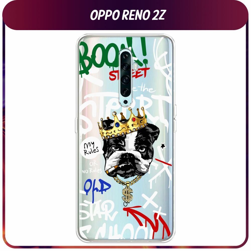 Чехол на Oppo Reno 2Z / Оппо Рено 2Z с принтом Бульдог в короне, прозрачный