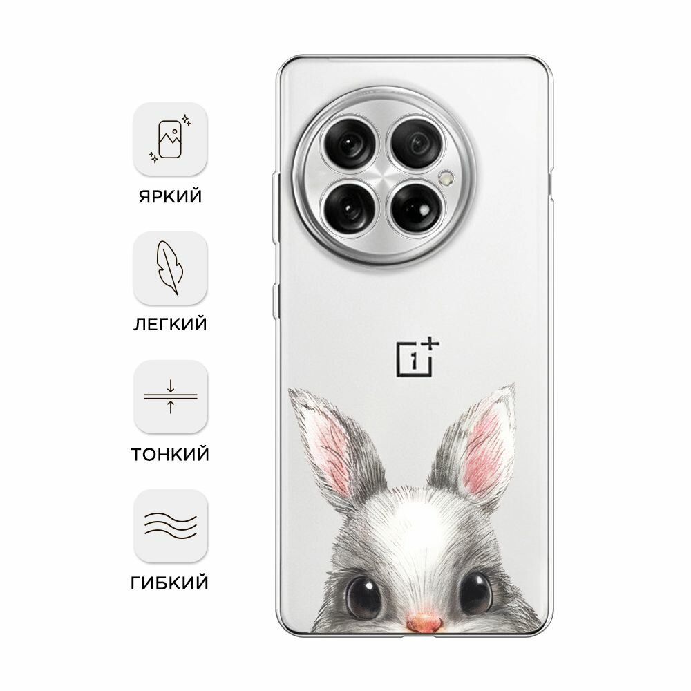 Чехол на OnePlus 13 / Ван Плас 13 с принтом "Карандашный кролик 2 - 8 марта", прозрачный — фото 1