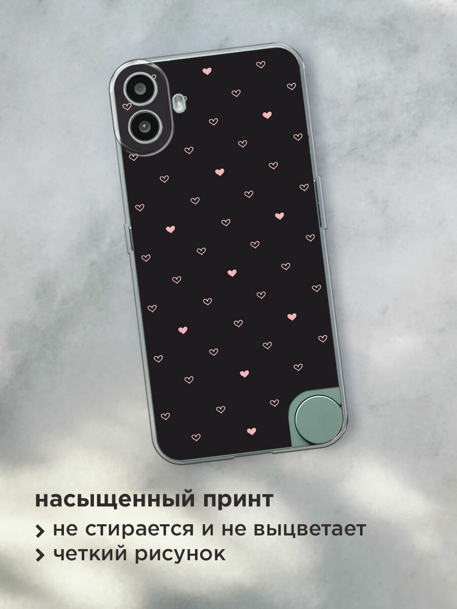 Чехол на CMF Phone 1 / CMF Фон 1 с принтом "Черный фон и сердечки" — фото 1