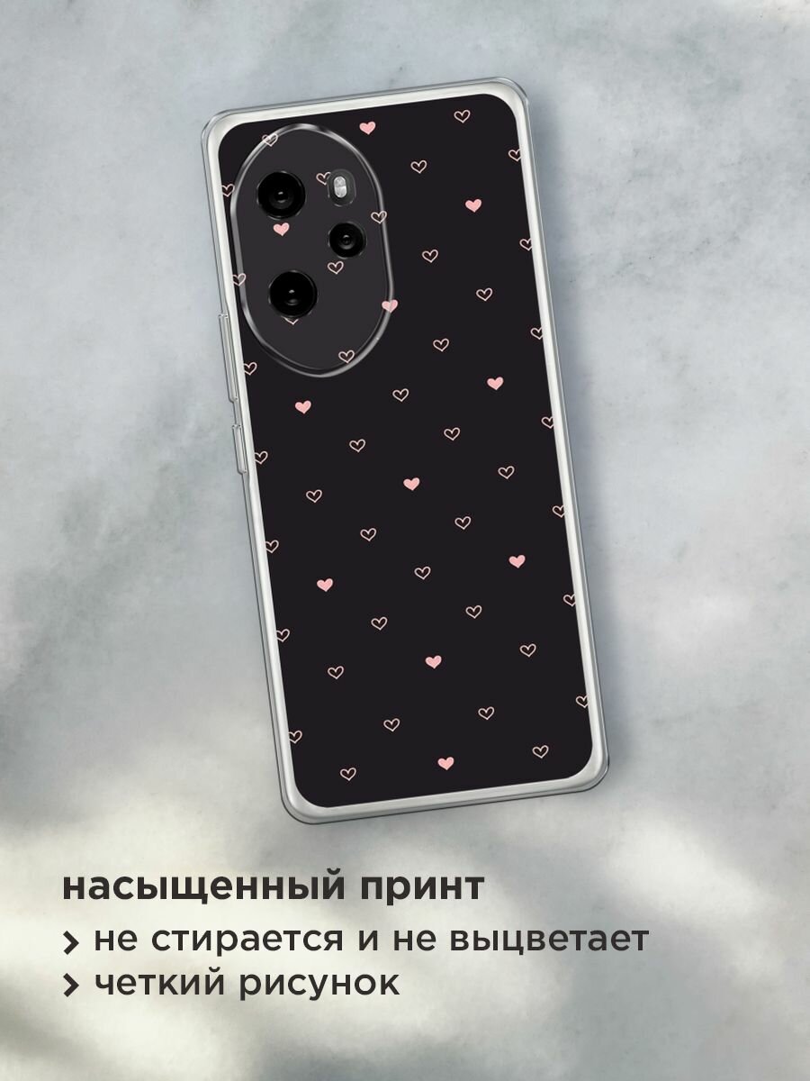 Чехол на Honor 100 Pro / Хонор 100 Про с принтом "Черный фон и сердечки" — фото 1