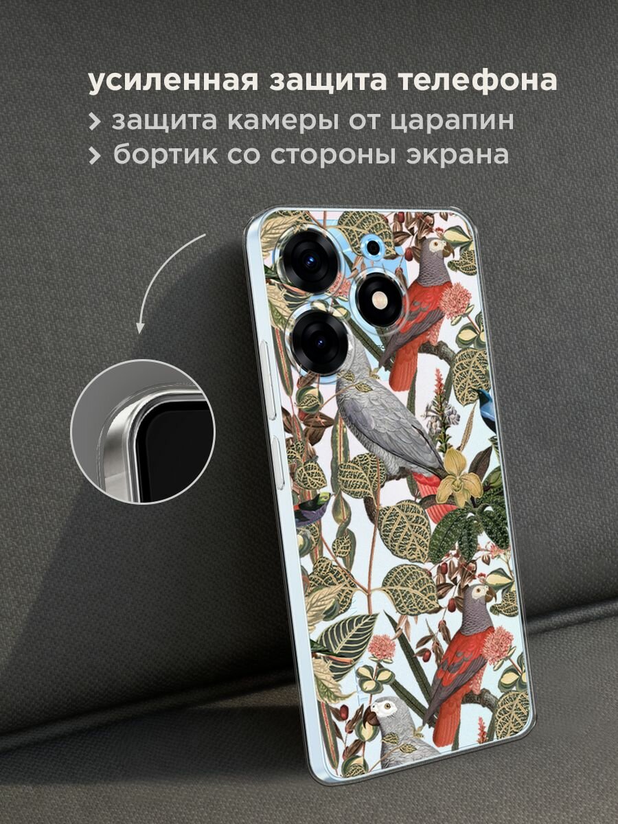 Чехол на Tecno Spark 10 Pro / Текно Спарк 10 Про с принтом "Tropical pattern", прозрачный — фото 1