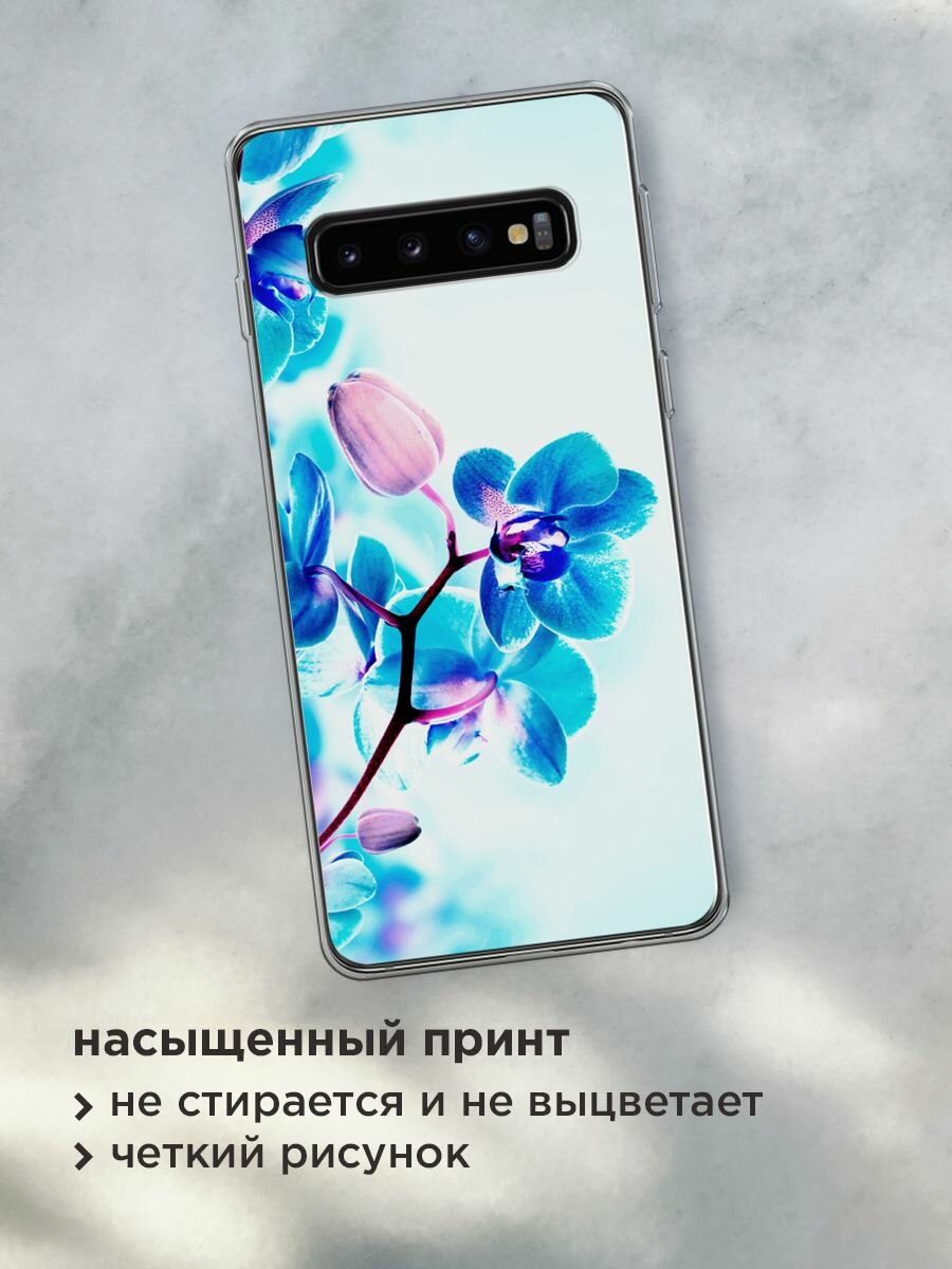 Чехол на Samsung Galaxy S10 / Самсунг Галакси S10 с принтом "Голубая орхидея" — фото 1