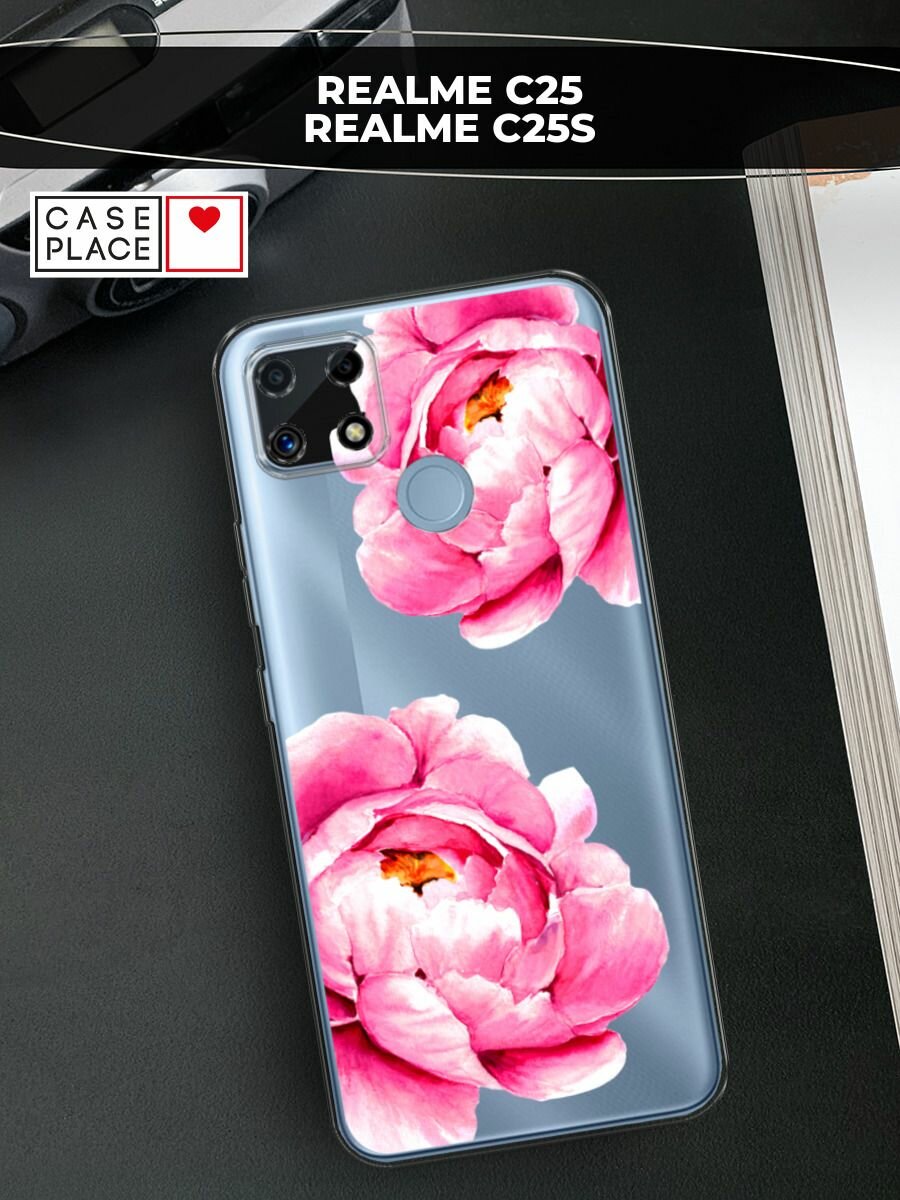 Чехол на Realme C25/C25s / Реалми С25/C25s с принтом "Open peonies", прозрачный