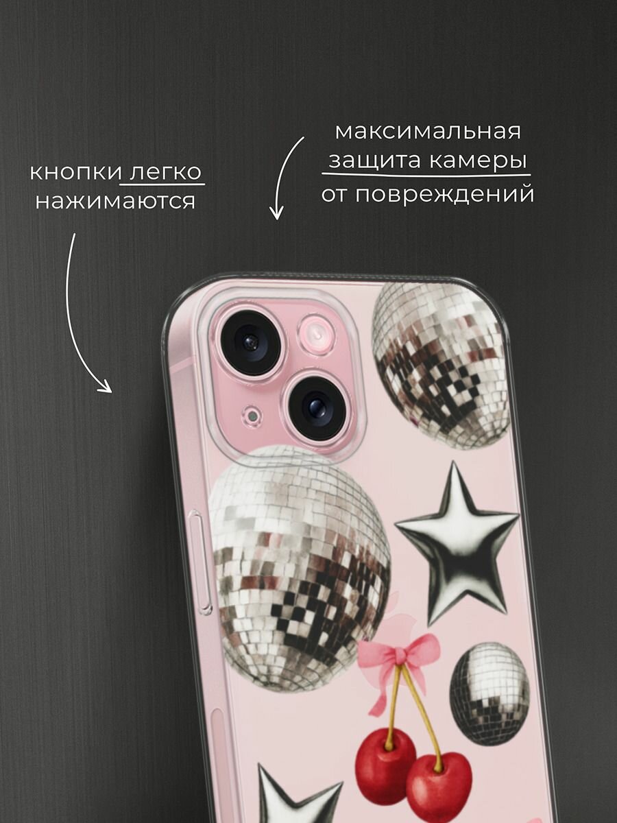 Чехол на Apple iPhone 15 / Айфон 15 с принтом "Стильная подборка", прозрачный — фото 1