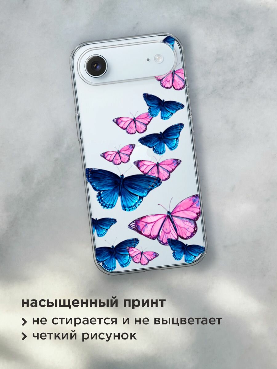 Чехол на Apple iPhone Air / Айфон Айр с принтом "Взлетающие бабочки", прозрачный — фото 1