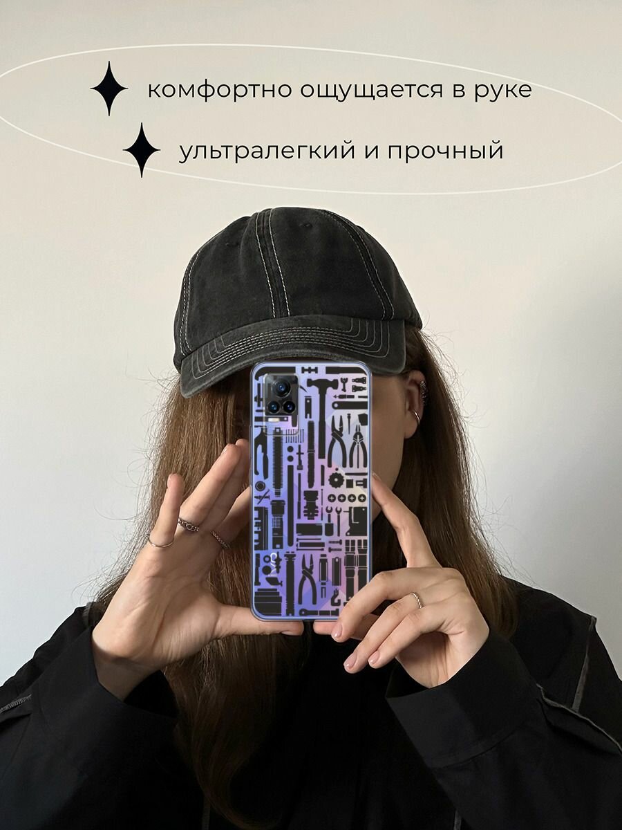 Чехол на Vivo V21e 4G / Виво V21e 4G с принтом "Черные инструменты", прозрачный — фото 1