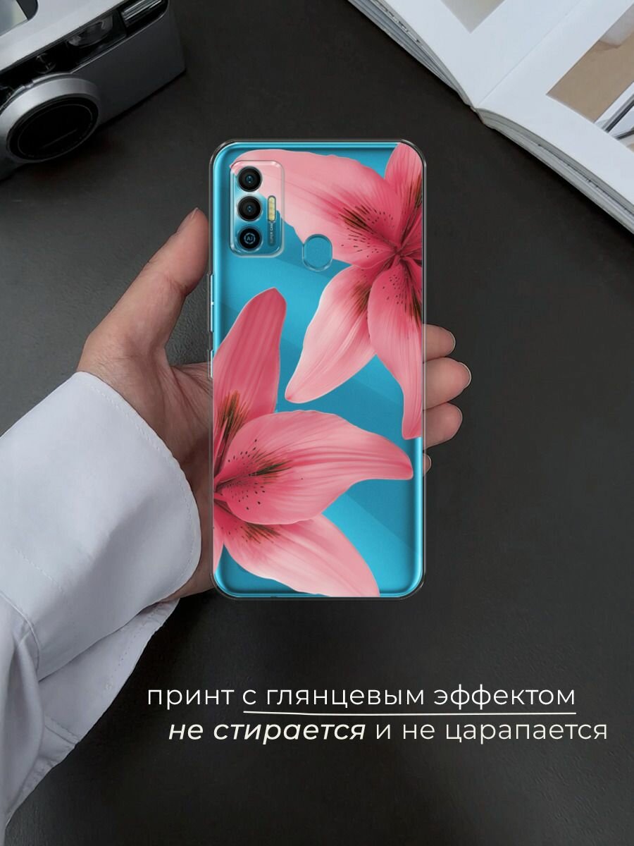 Чехол на Tecno Spark 7 / Техно Спарк 7 с принтом "Pink flower" — фото 1