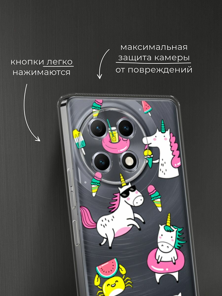 Чехол на Tecno Camon 30S / Текно Камон 30S с принтом "Единороги в отпуске", прозрачный — фото 1
