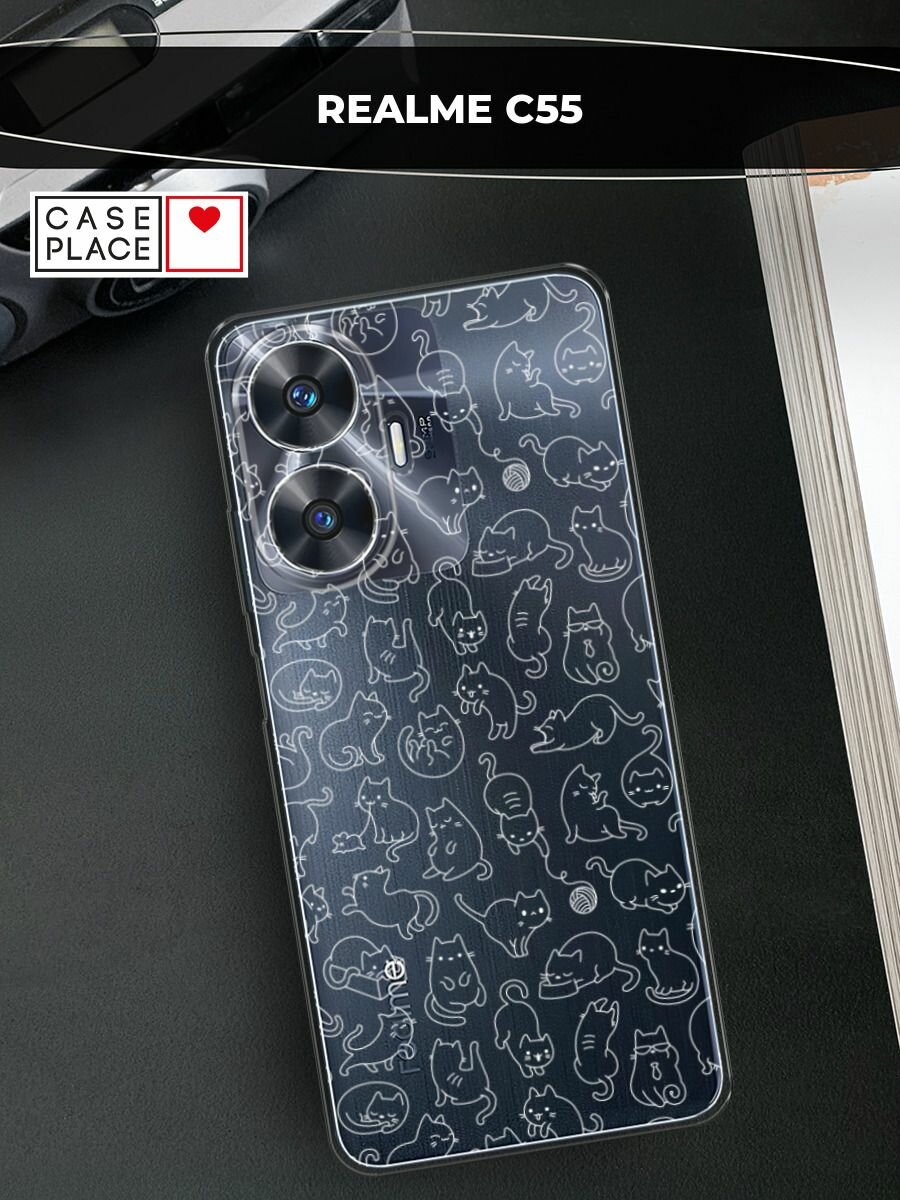 Чехол на Realme C55 / Реалми C55 с принтом "Шкодливые котики линии", прозрачный